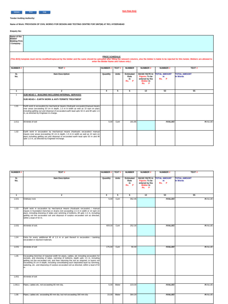 Revised NHTL V3 - BOQ - ItemRate - Template | PDF | Concrete | Door