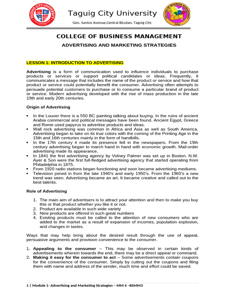 Advertising Strategies and History Overview | PDF | Advertising | Marketing