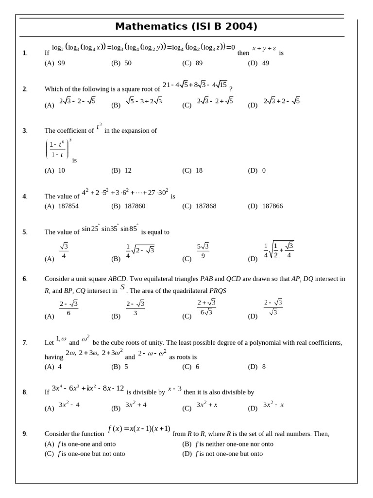 2 - DPP - Math QBank - ISI B MATH PYQ-2004 | PDF | Line (Geometry) | Function (Mathematics)