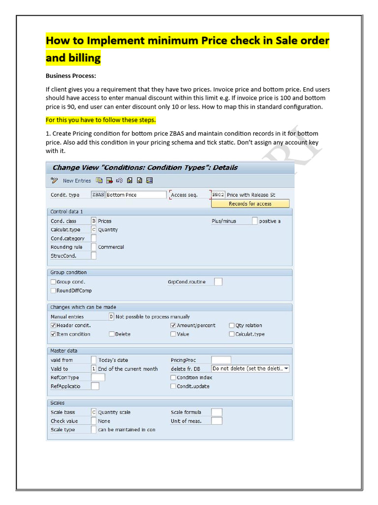 How To Implement Minimum Price Check in Sale Order and Billing | PDF