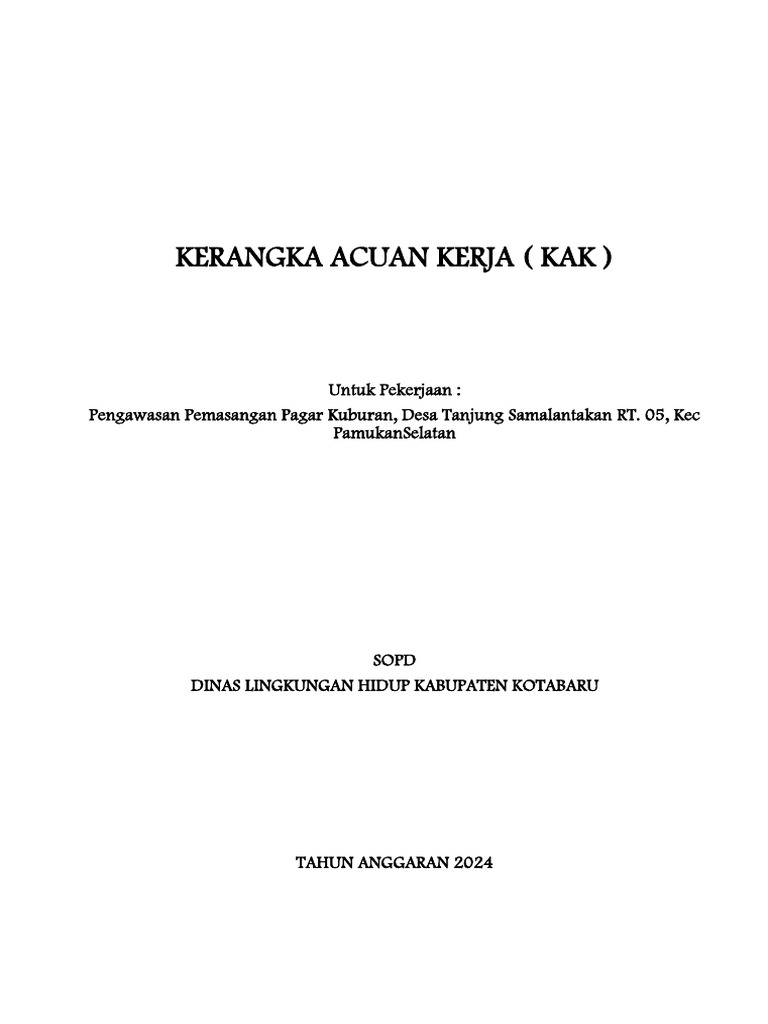 KAK PWS Pemasangan Pagar Kuburan, Desa Tg Samalantakan | PDF