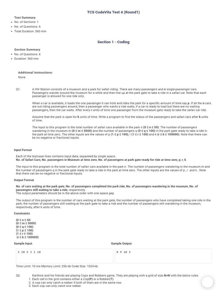TCS CodeVita Test 4 (Round1) | PDF | Computer Programming | Software ...