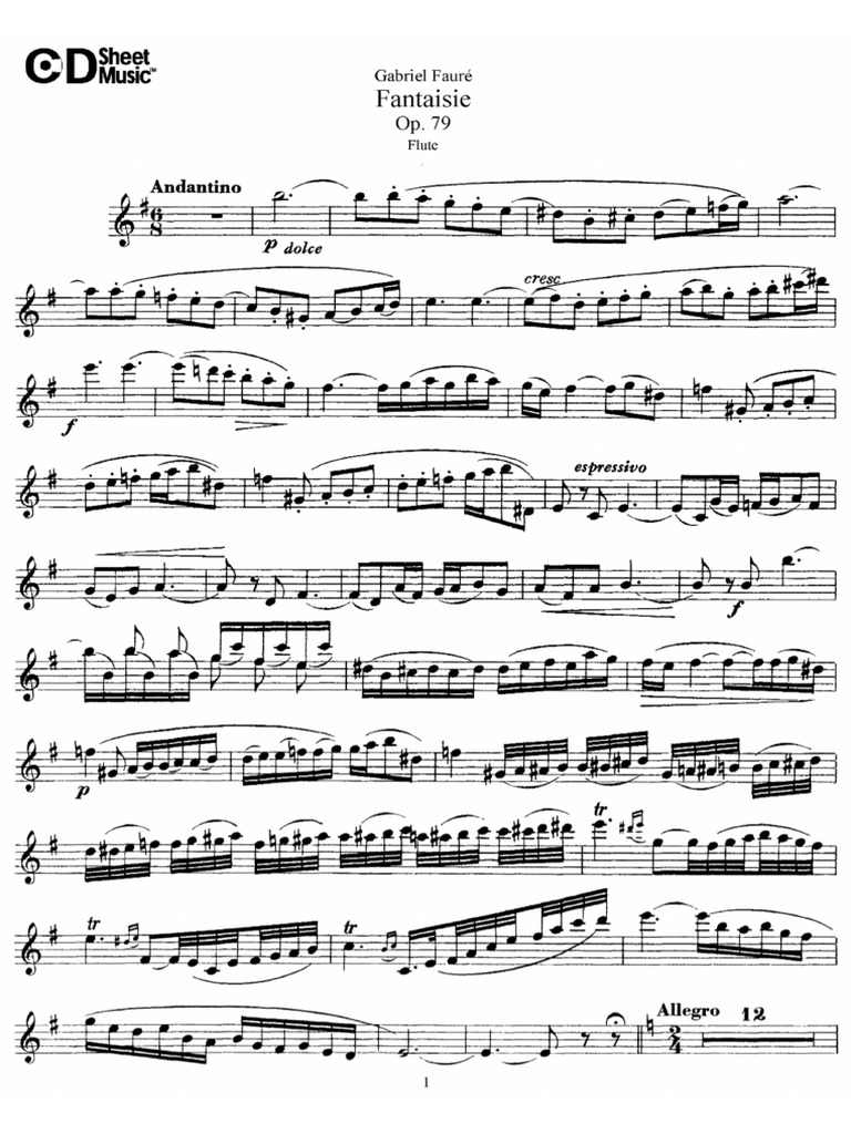 Fauré - Fantaisie Op.79 (Flauto e Piano) | PDF