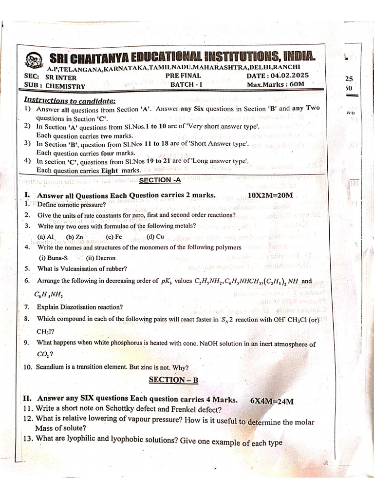 Sr Prefinal Question Papers | PDF