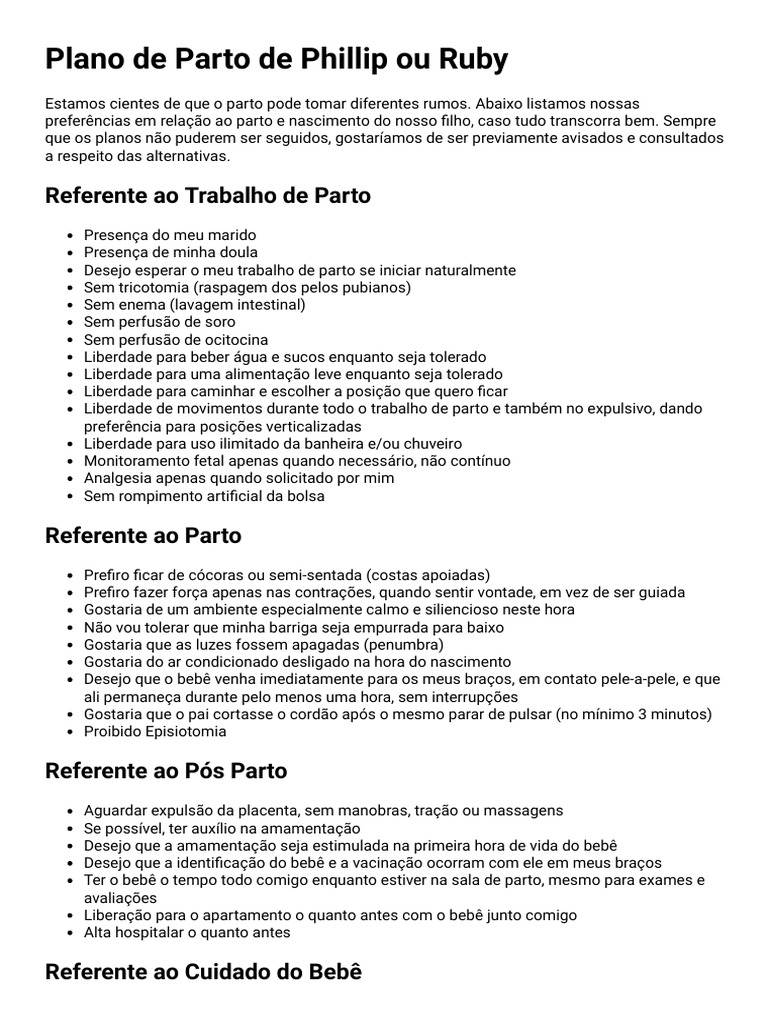 PlanoParto1 Ju | PDF | Parto | Bebês
