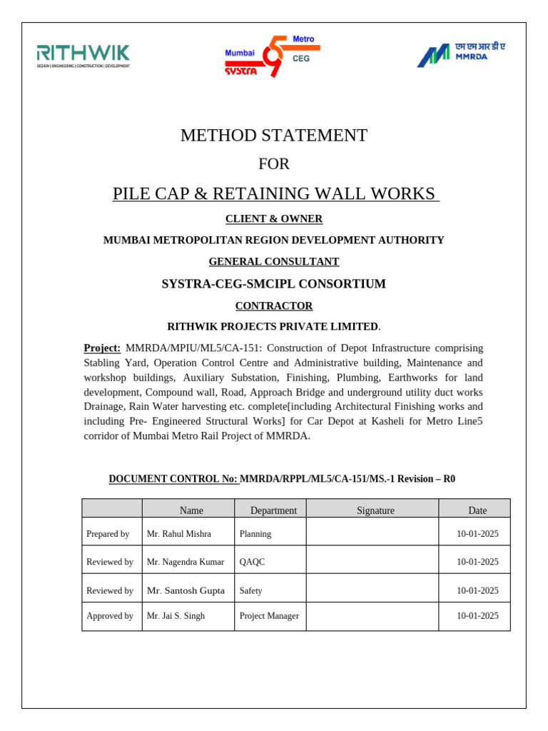 Method Statement for Pile Cap Works | PDF | Personal Protective ...