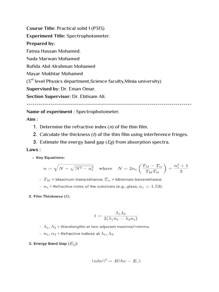 Spectrophotometer Experiment | PDF