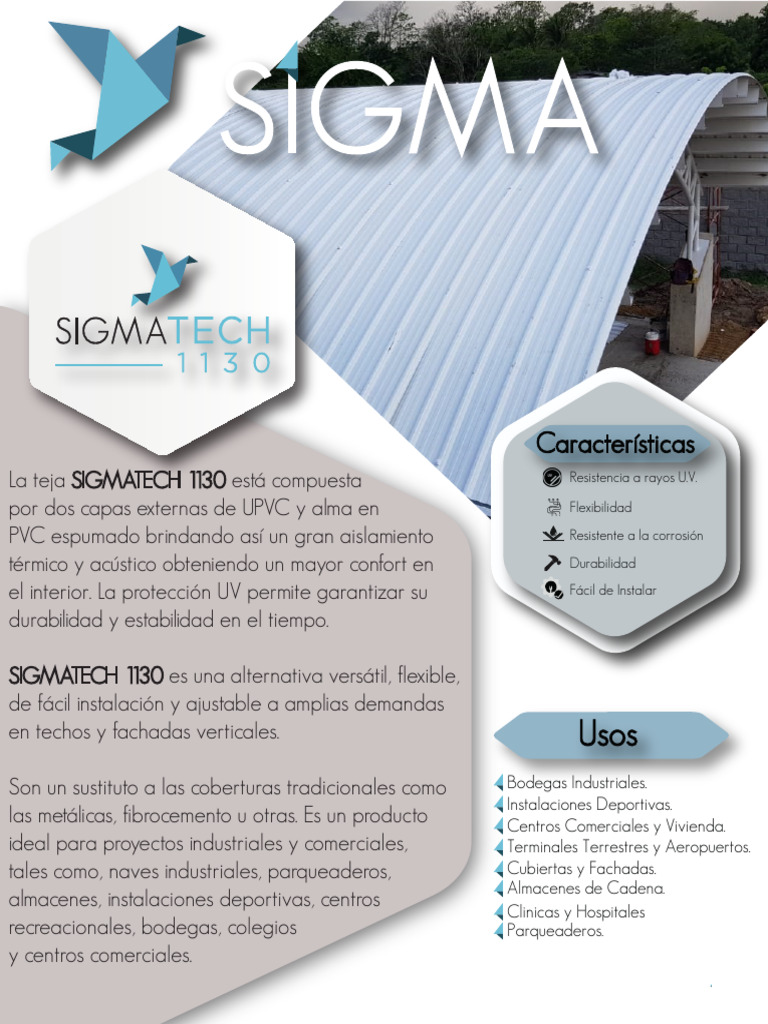Ficha Tecnica Teja Upvc Sigmatech 1130 | PDF | Techo | Ingeniería de Edificación