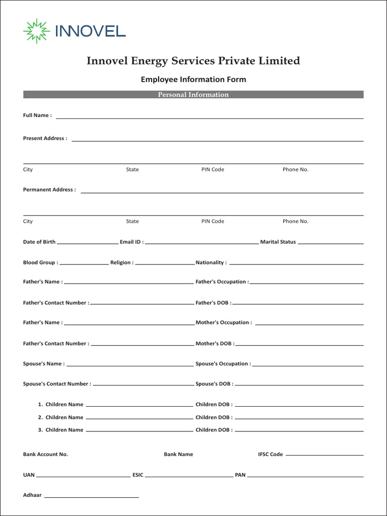 Innovel Energy Employee Info Form | PDF | Personal Identification Number