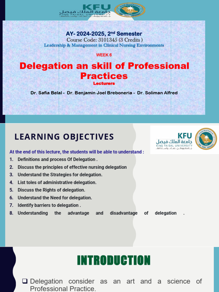Lecture 6 - Delegation 2024-2025 | PDF | Nursing | Cognition