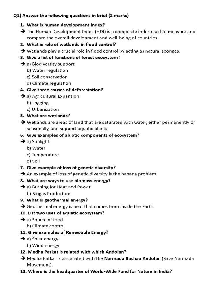 Sem 3 Evs Solved Question Bank | PDF | Ecosystem | Forests
