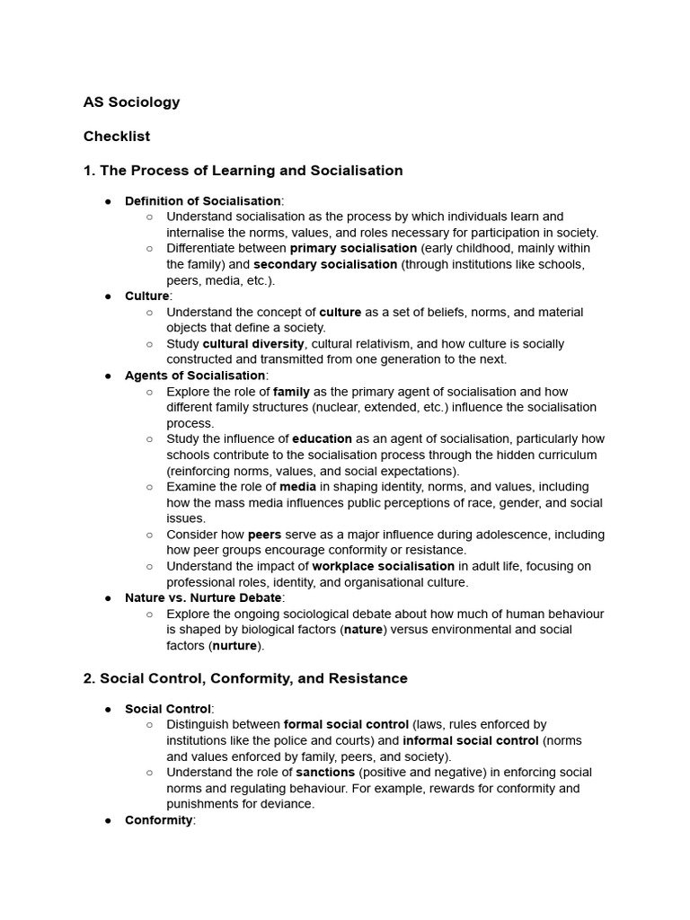 Checklist of Topics To Cover | PDF | Socialization | Sampling (Statistics)
