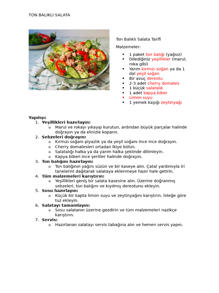 Ton Balıklı Salata Tarifi | PDF