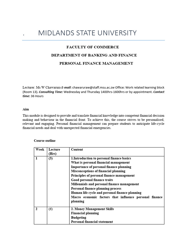 Fdb201 - Bf206 Module Outline | PDF | Credit | Finance & Money Management