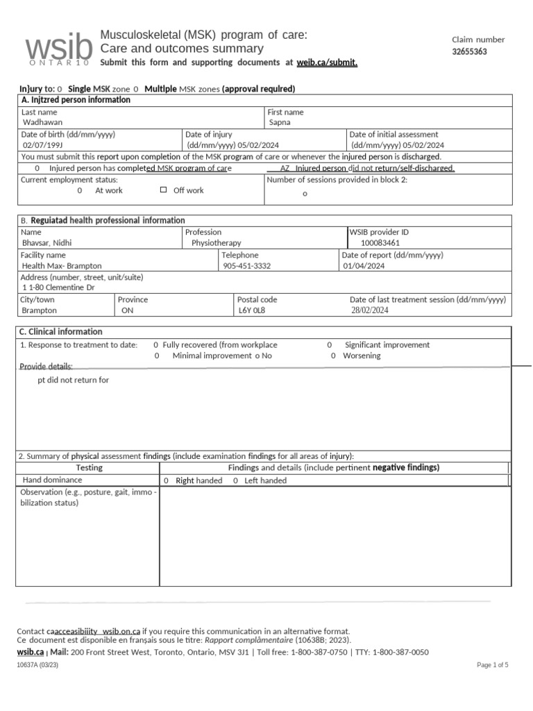 Sapna Wadhawan-Outcome Summary | PDF | Diseases And Disorders | Medical Specialties
