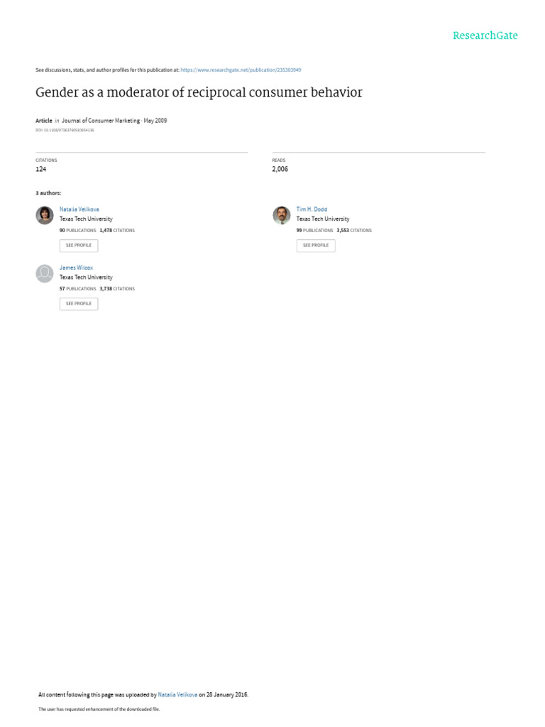 Kolyesnikova (2009) Gender as a moderator of reciprocal consumer ...