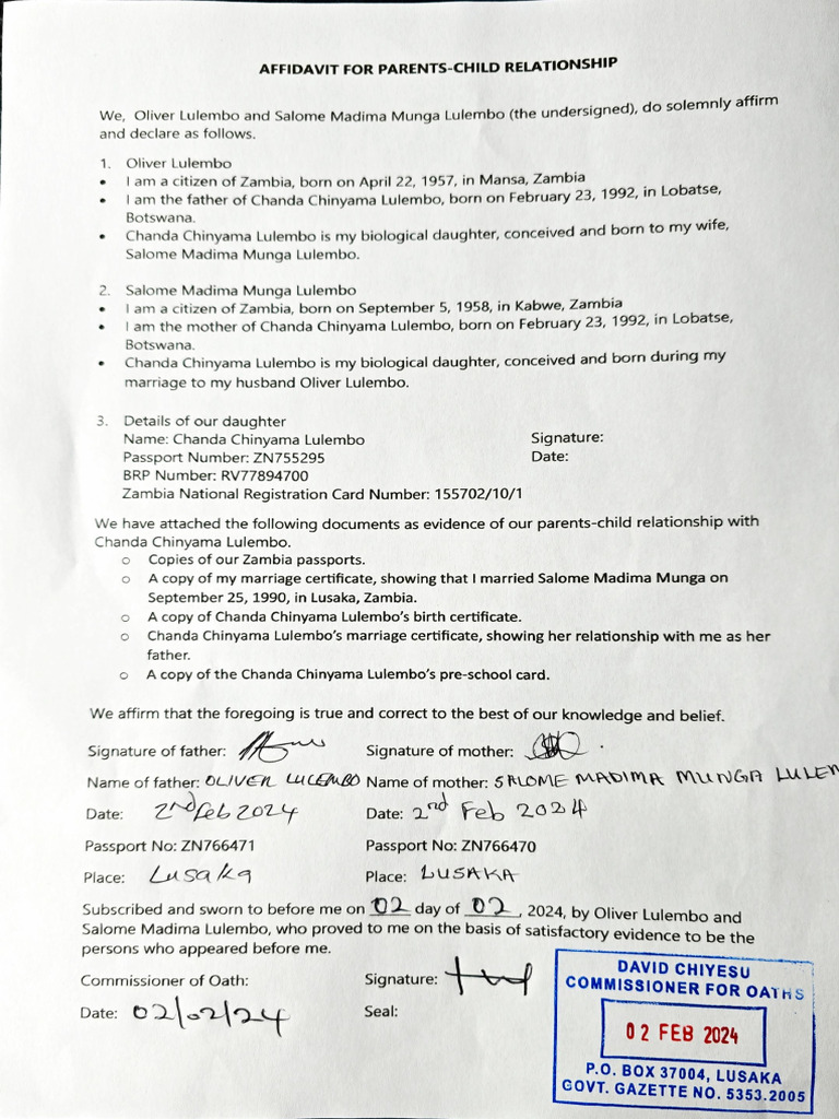 Affidavit Parents Child Relationship | PDF
