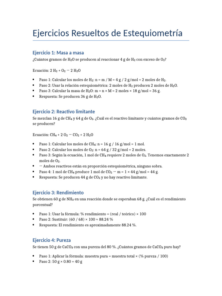 Ejercicios Estequiometria Resueltos | PDF