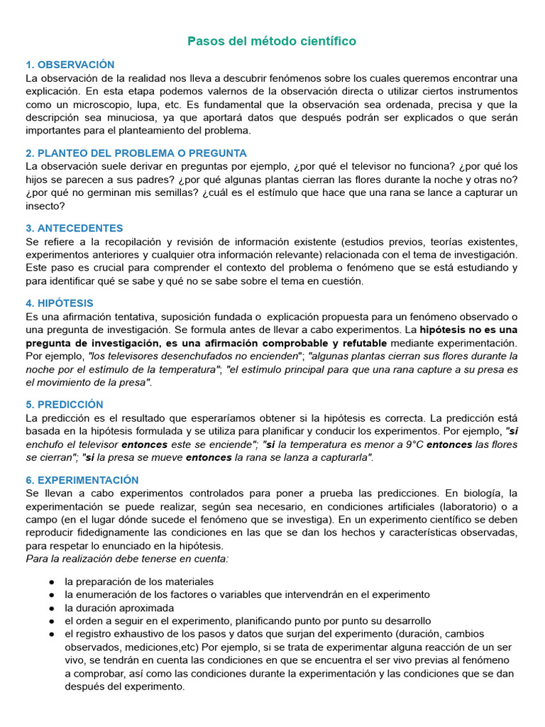 Pasos del Método Científico | PDF | Experimentar | Hipótesis