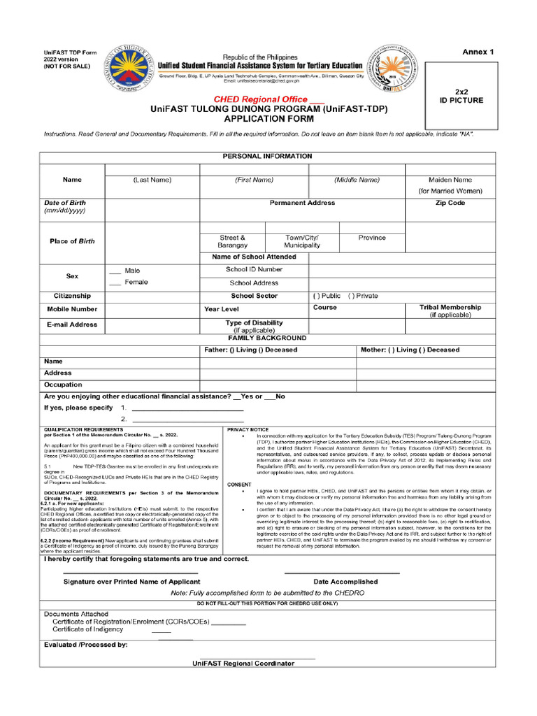 TDP-SUC Application Form | PDF