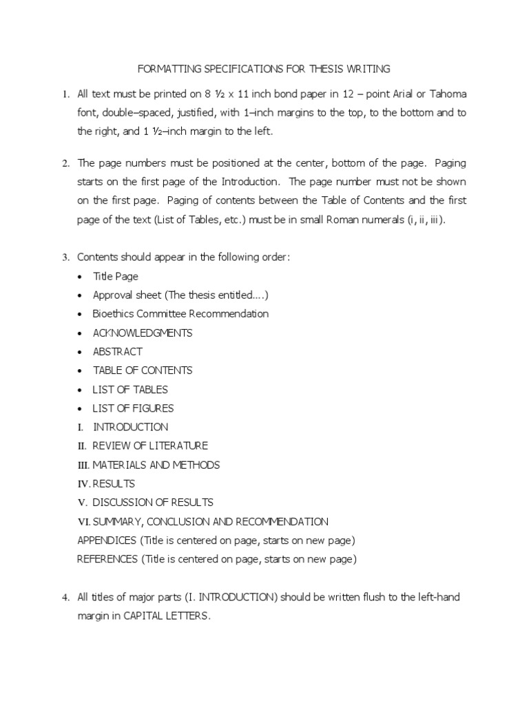 Thesis Formatting Specifications | PDF | Thesis | Doctor Of Philosophy