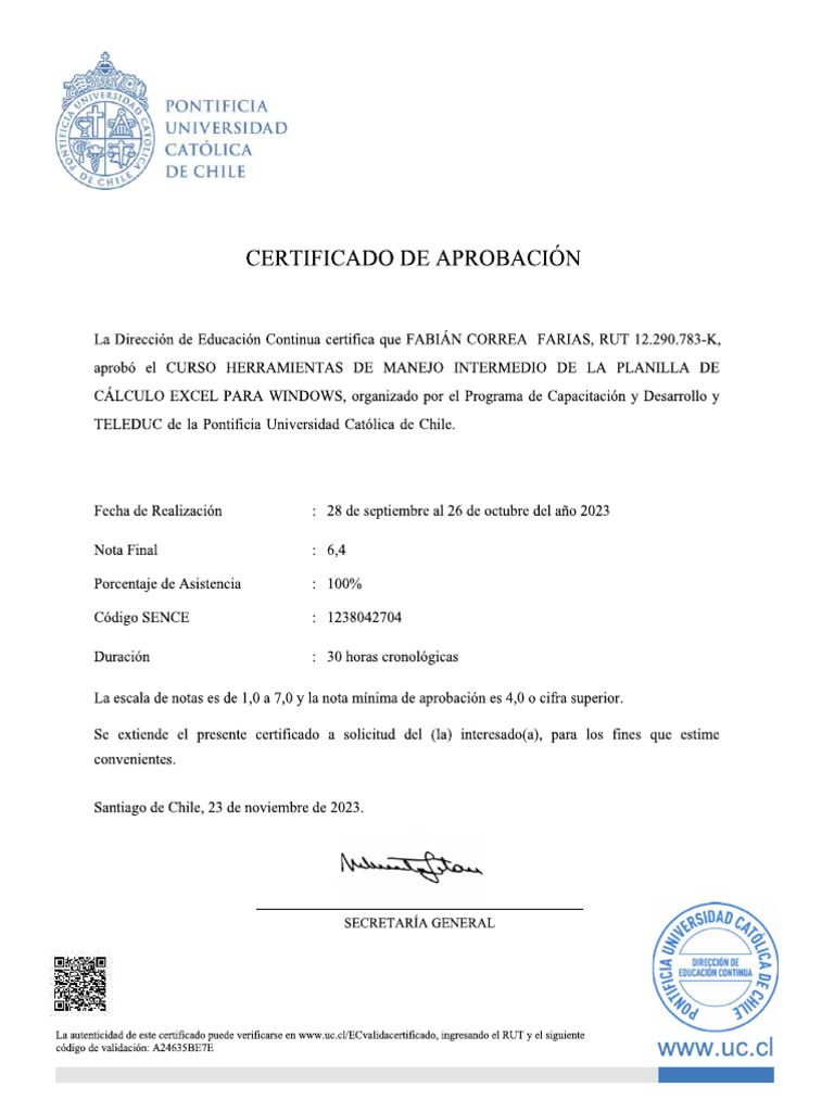 Certificado Excel | PDF