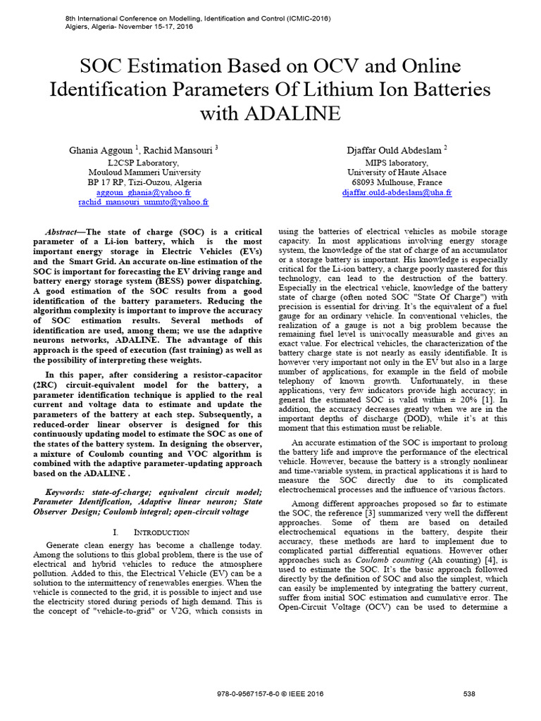 SOC Estimation Based on OCV and Online Identification Parameters of ...