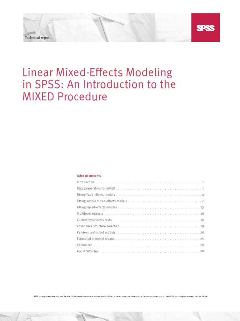 Linear Mixed Effects Modeling in SPSS | PDF | Errors And Residuals ...