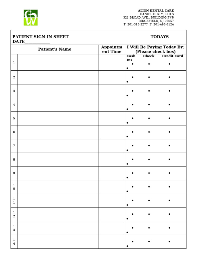 Patient Sign-In Sheet Template | PDF
