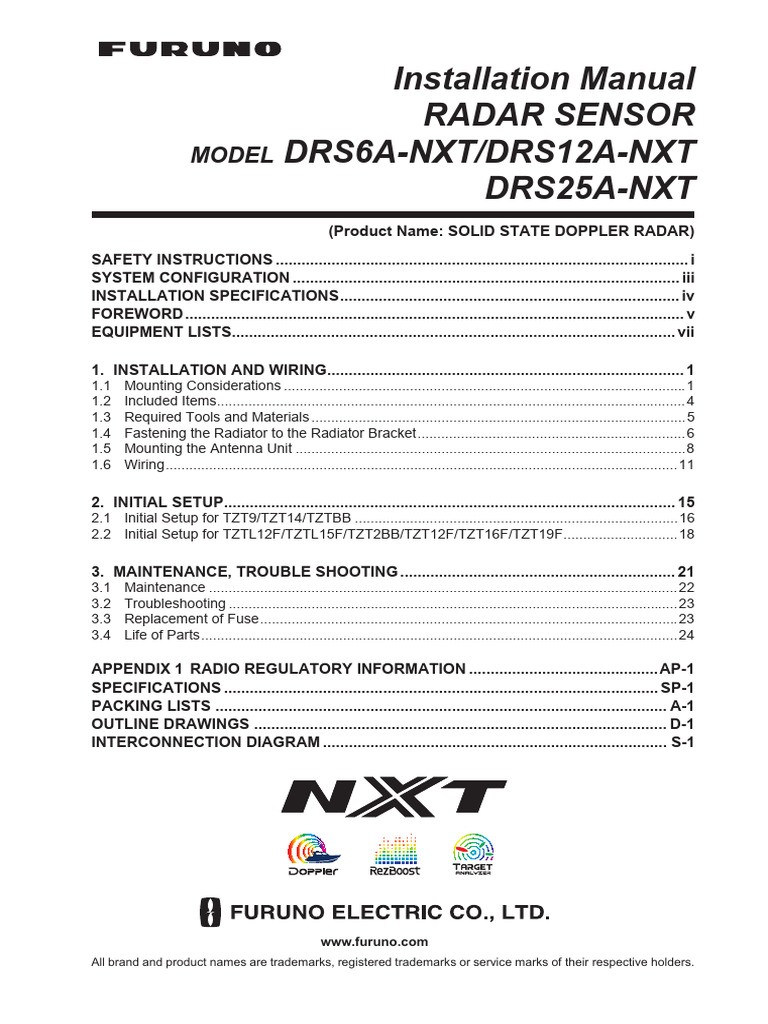Installation Manual for DRS6A-NXT Radar | PDF | Radar | Antenna (Radio)