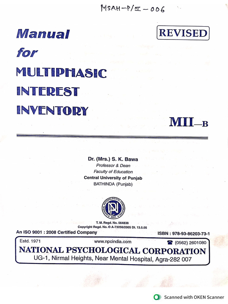 Multiphasic Interest Inventory Manual | PDF