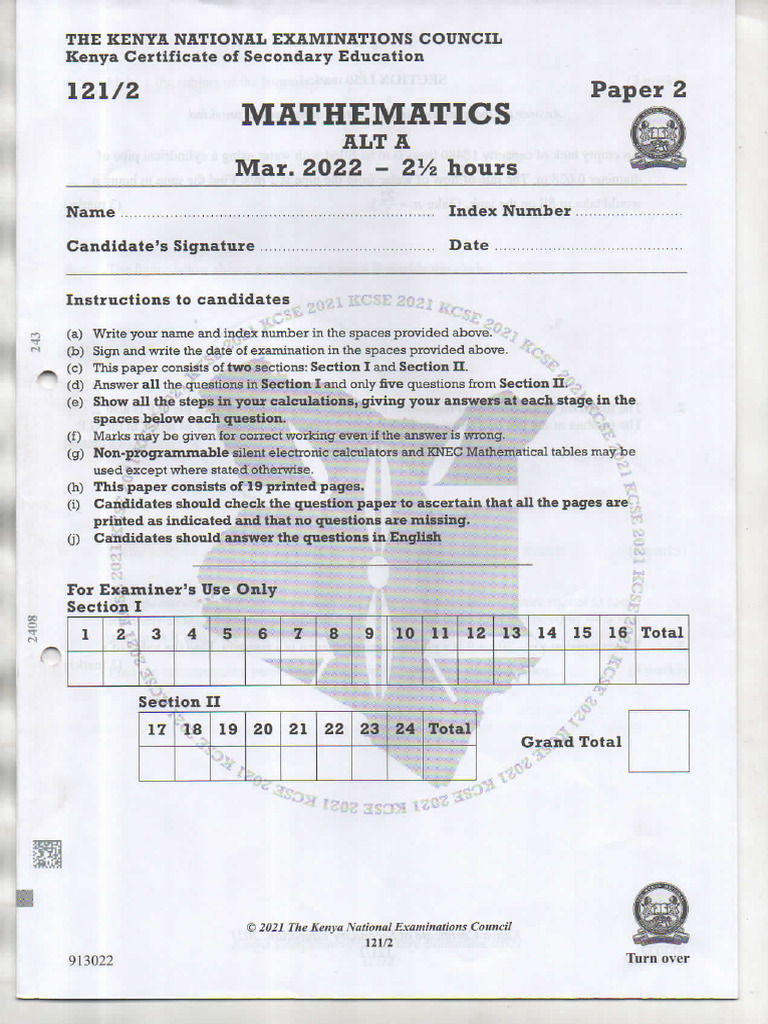 Kcse 2021 (March 2022) Math PP2 | PDF
