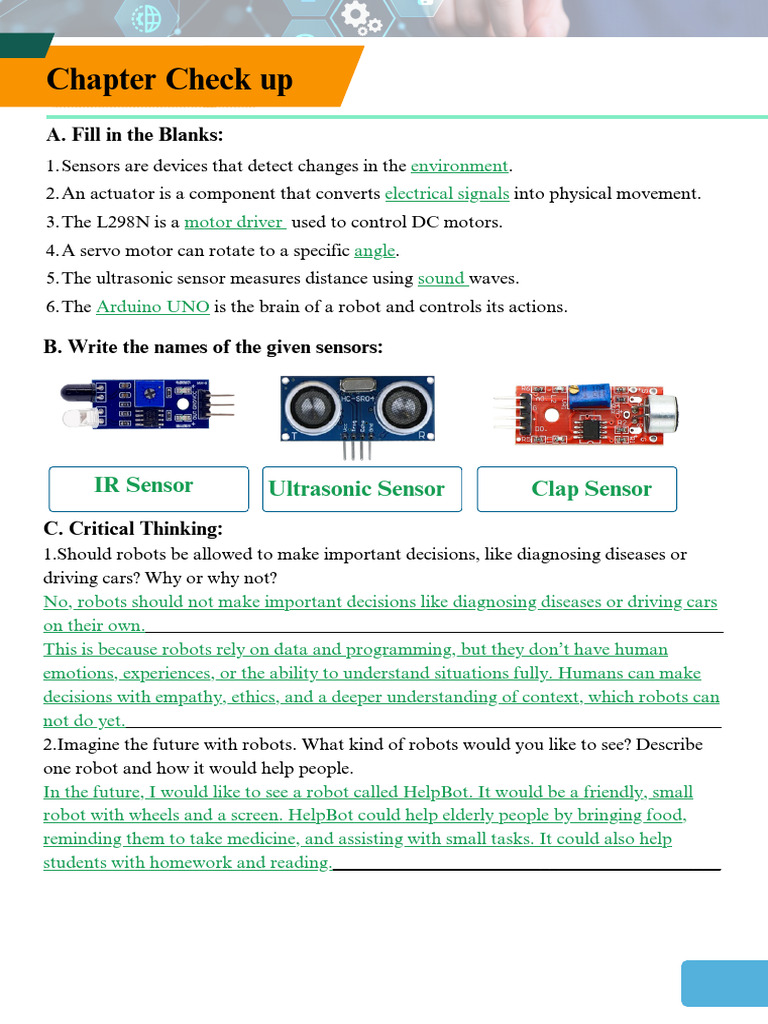 Class 6 - Chapter Checkup - Answer Key | PDF | Actuator | Sensor