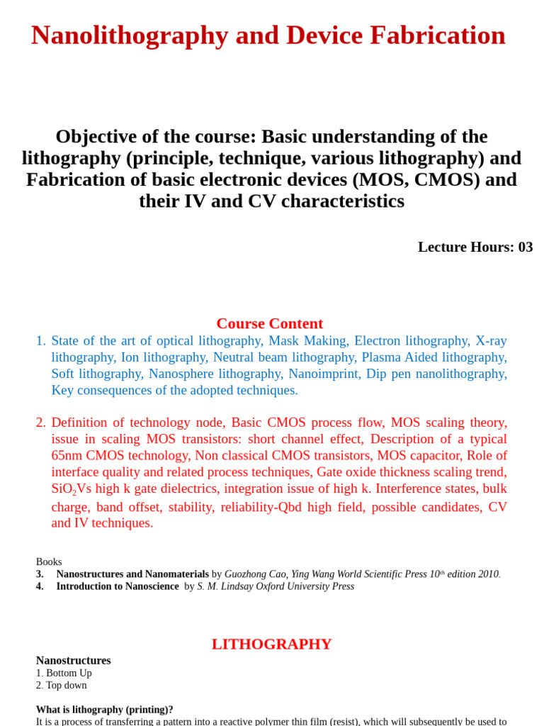 Nanolithography and Device Fabrication | PDF | Photolithography | Mosfet
