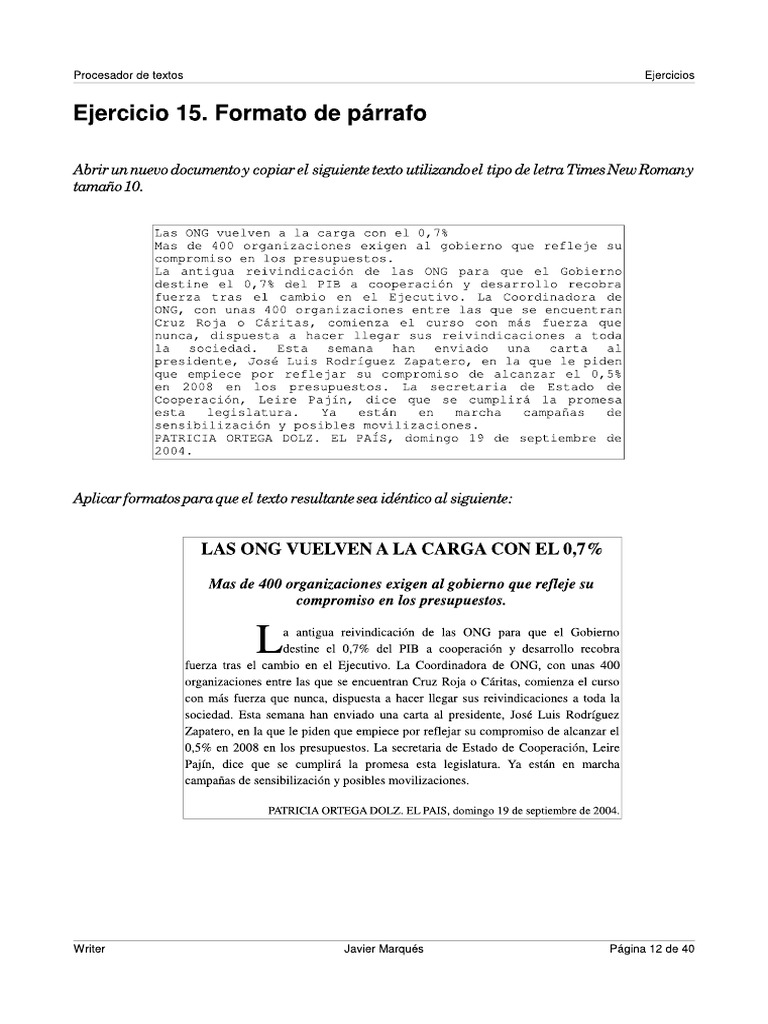 Ejercicio 07 - Formato de Párrafo | PDF