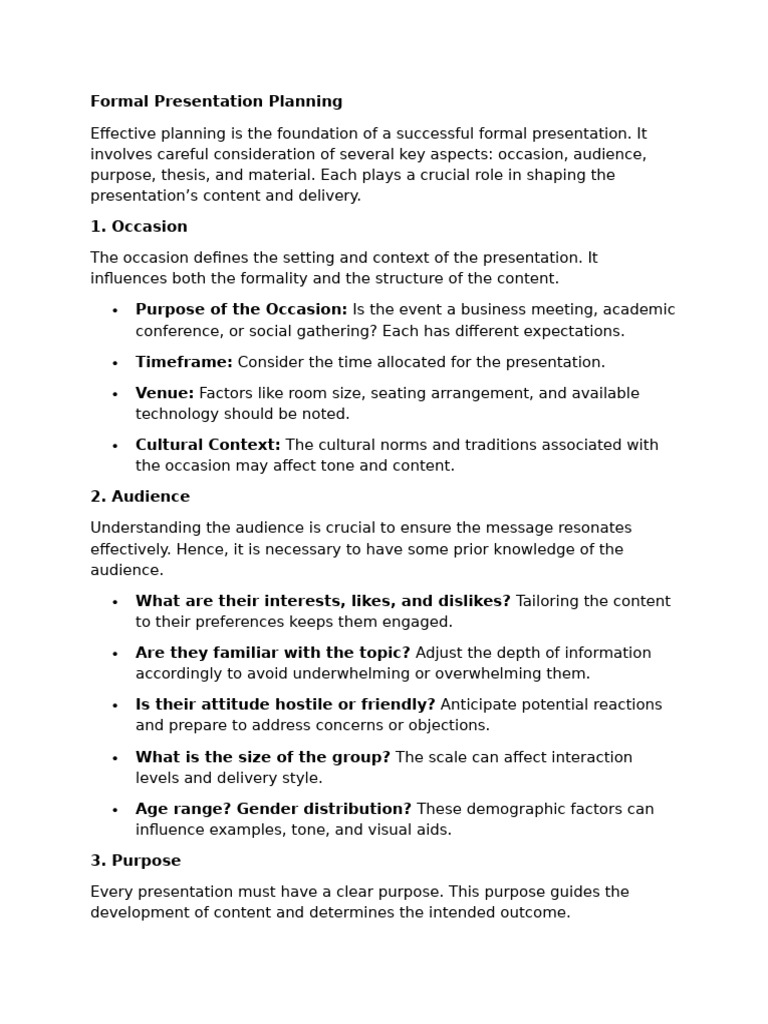 Key Steps for Formal Presentation Planning | PDF | Nonverbal ...