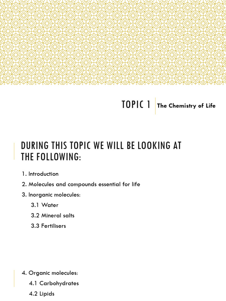 Topic 1 - The Chemistry of Life | PDF | Enzyme | Glucose
