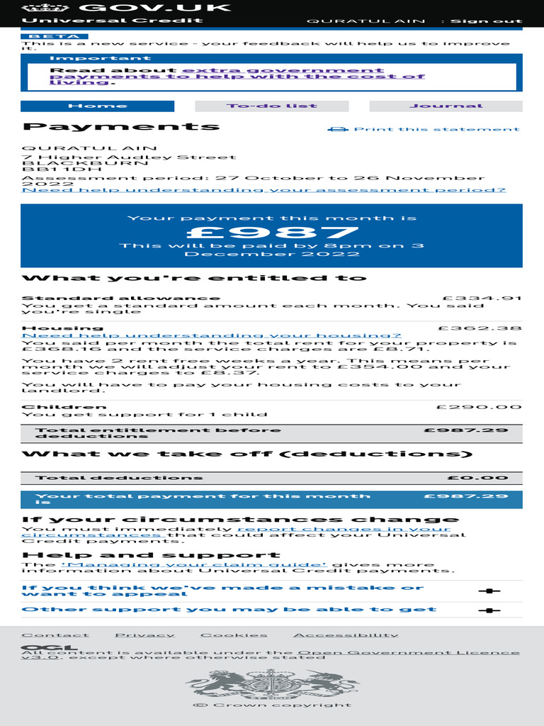 Payments - Universal Credit | PDF