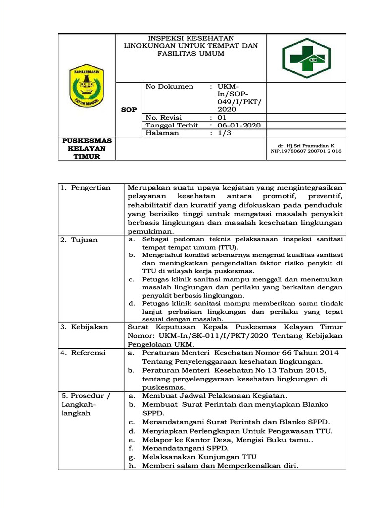 PDF Sop Infeksi Kesehatan Lingkungan Tempat Dan Fasilitas Umum Compress | PDF