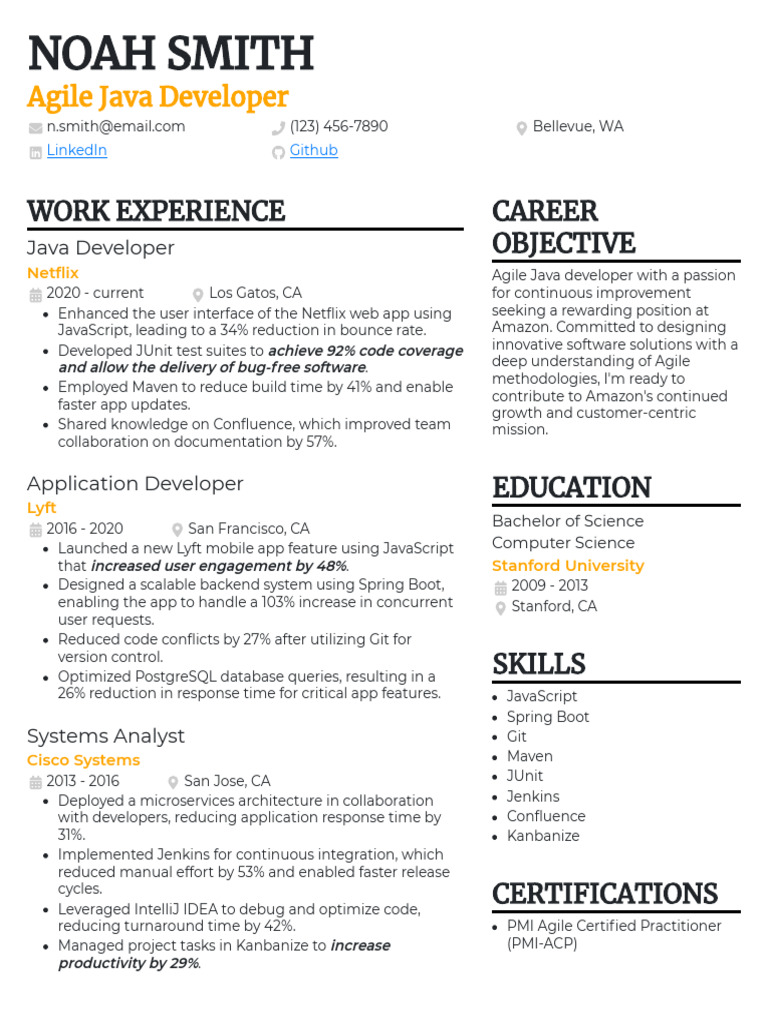 agile-java-developer-resume-example | PDF | Agile Software Development | Software Development