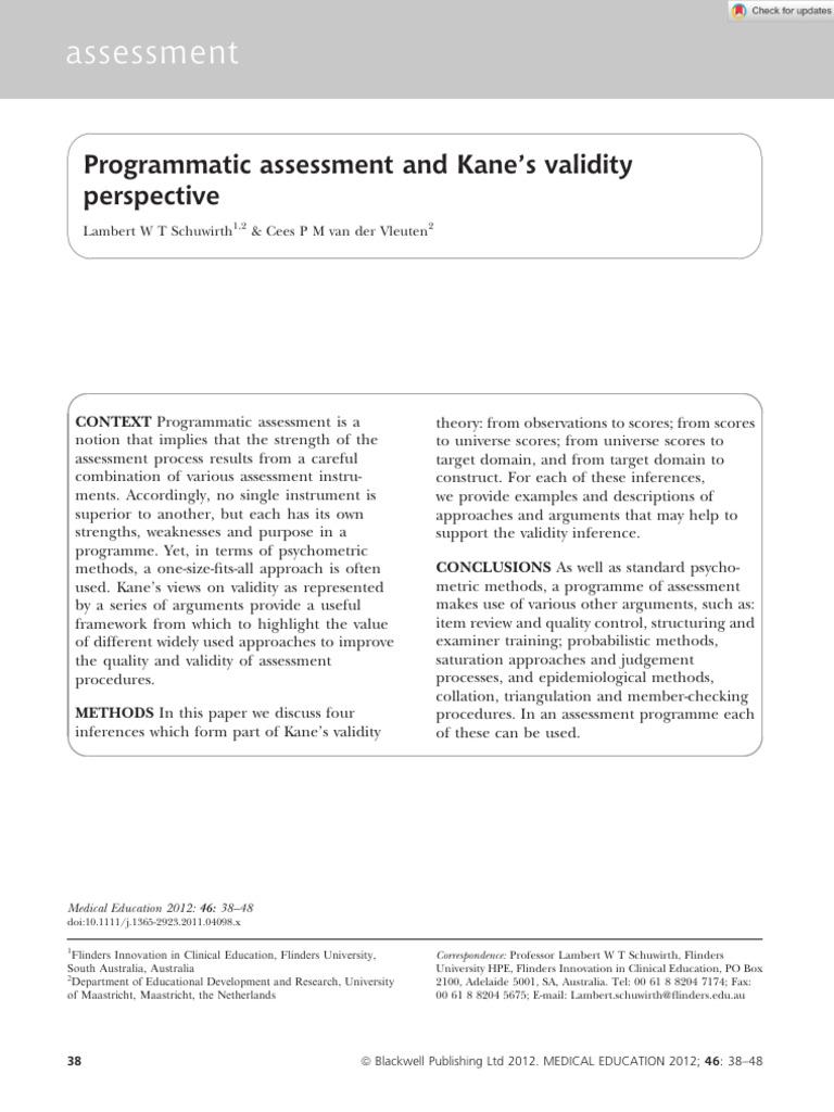 Programmatic Assessment and Kane's Validity | PDF | Validity (Statistics) | Argument