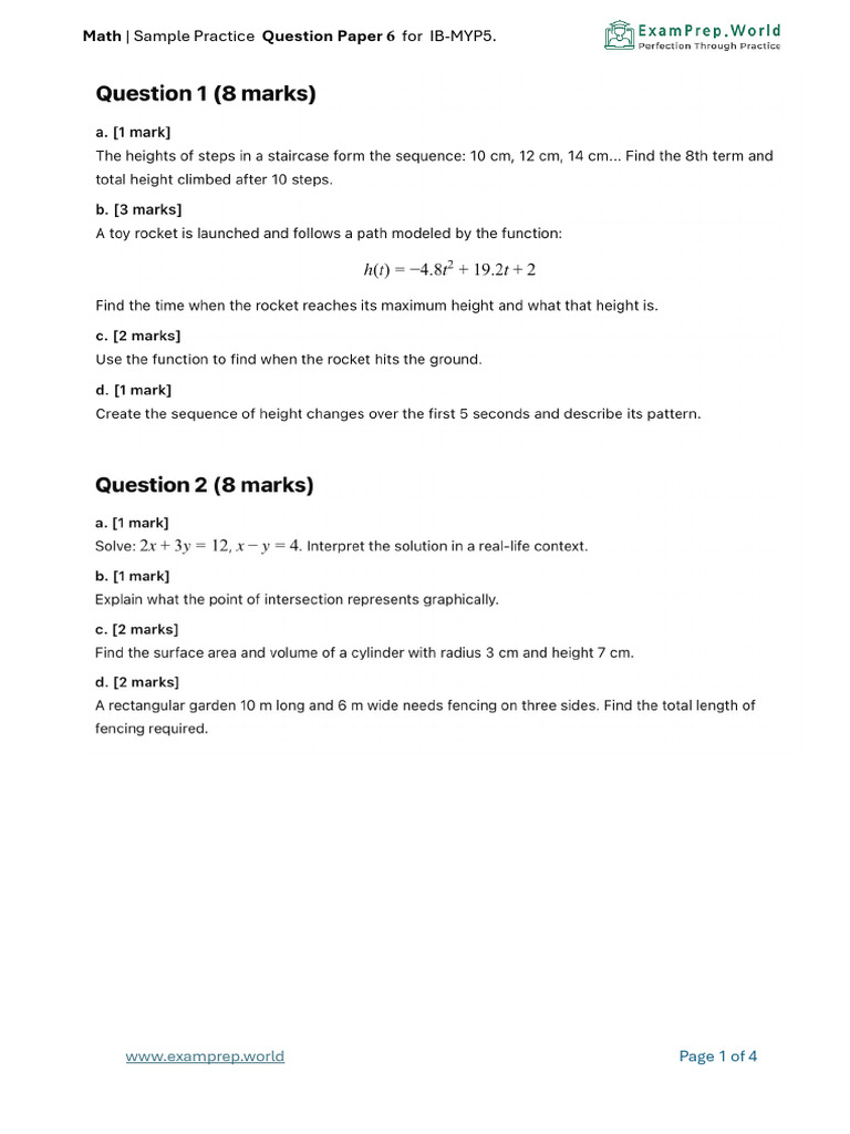 Maths Final Sample Paper 8 | PDF