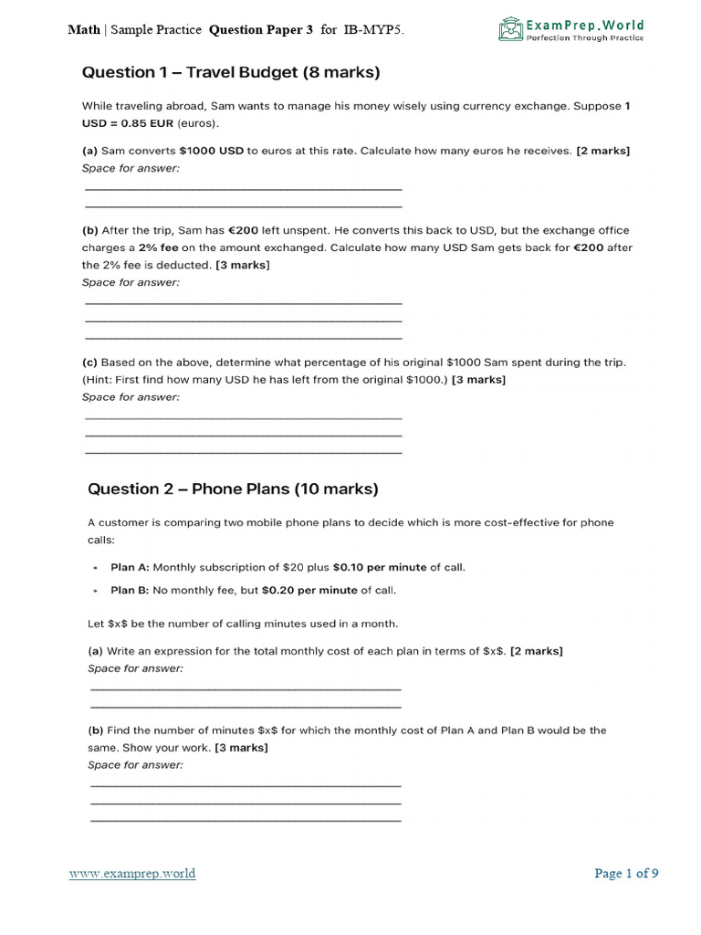 Maths Final Sample Paper 5 | PDF