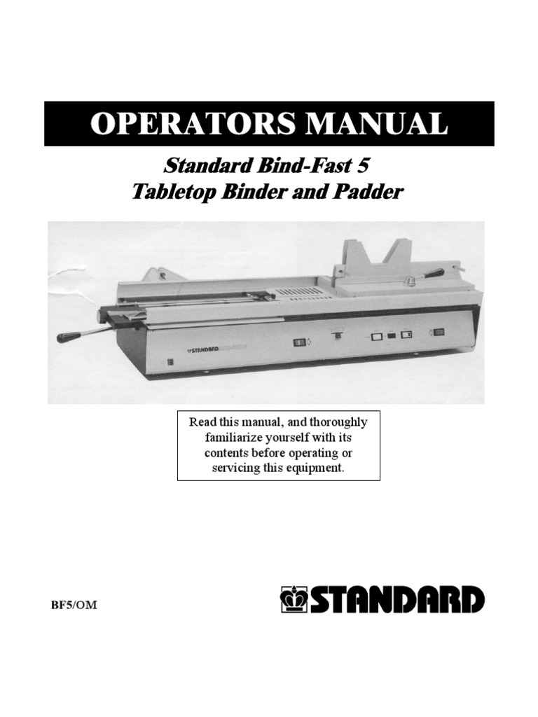 Bind-Fast 5 Operator's Manual | PDF | Bookbinding | Adhesive