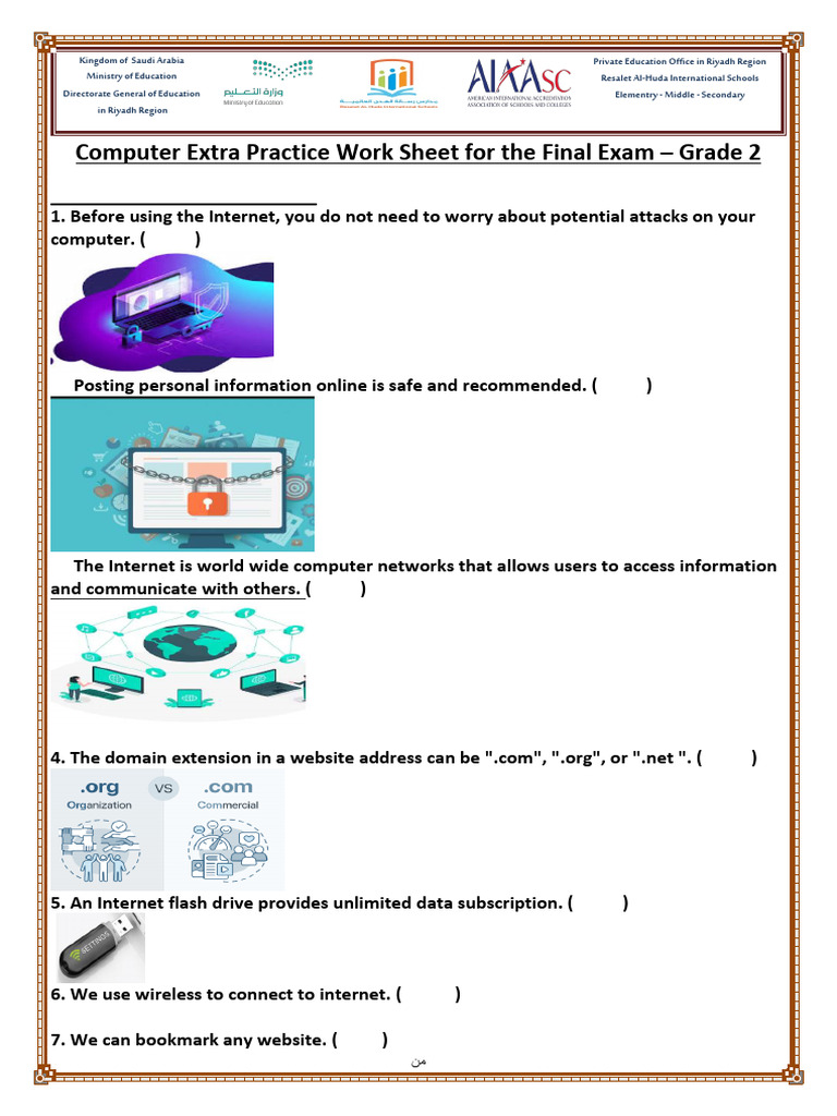 Computer Extra Practice Worksheet For Final Exam Grade 2 - With Answers ...