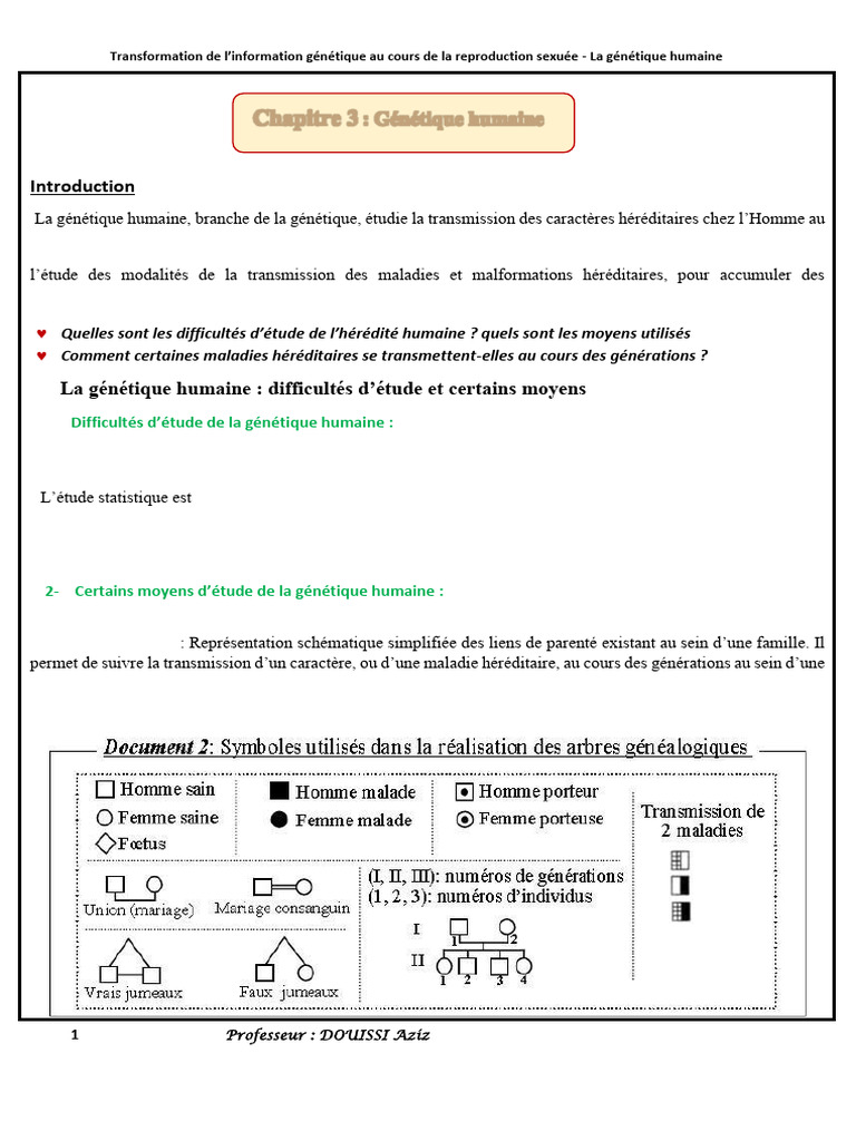 Génétique humaine : Transmission des maladies héréditaires | PDF ...