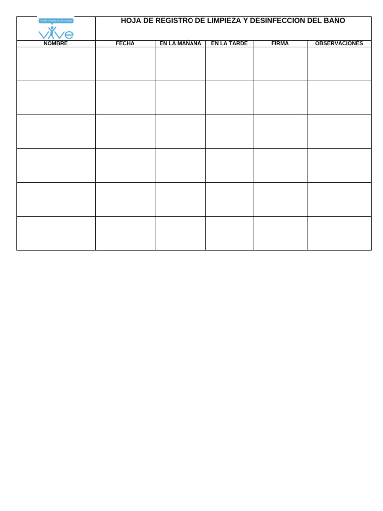 Hoja de Registro de Limpieza y Desinfeccion Del Baño | PDF