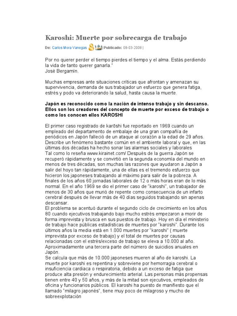 Karoshi: Muerte por exceso de trabajo | PDF | Japón | Salud y bienestar