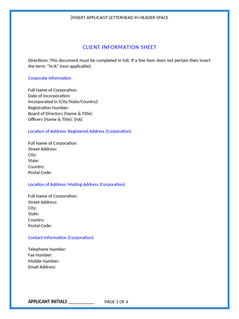 CIS - Client Information Sheet | PDF
