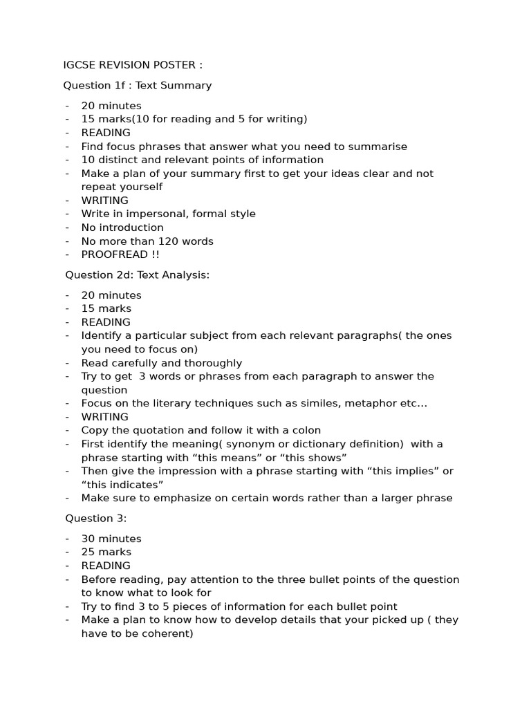 Igcse Revision Poster | PDF